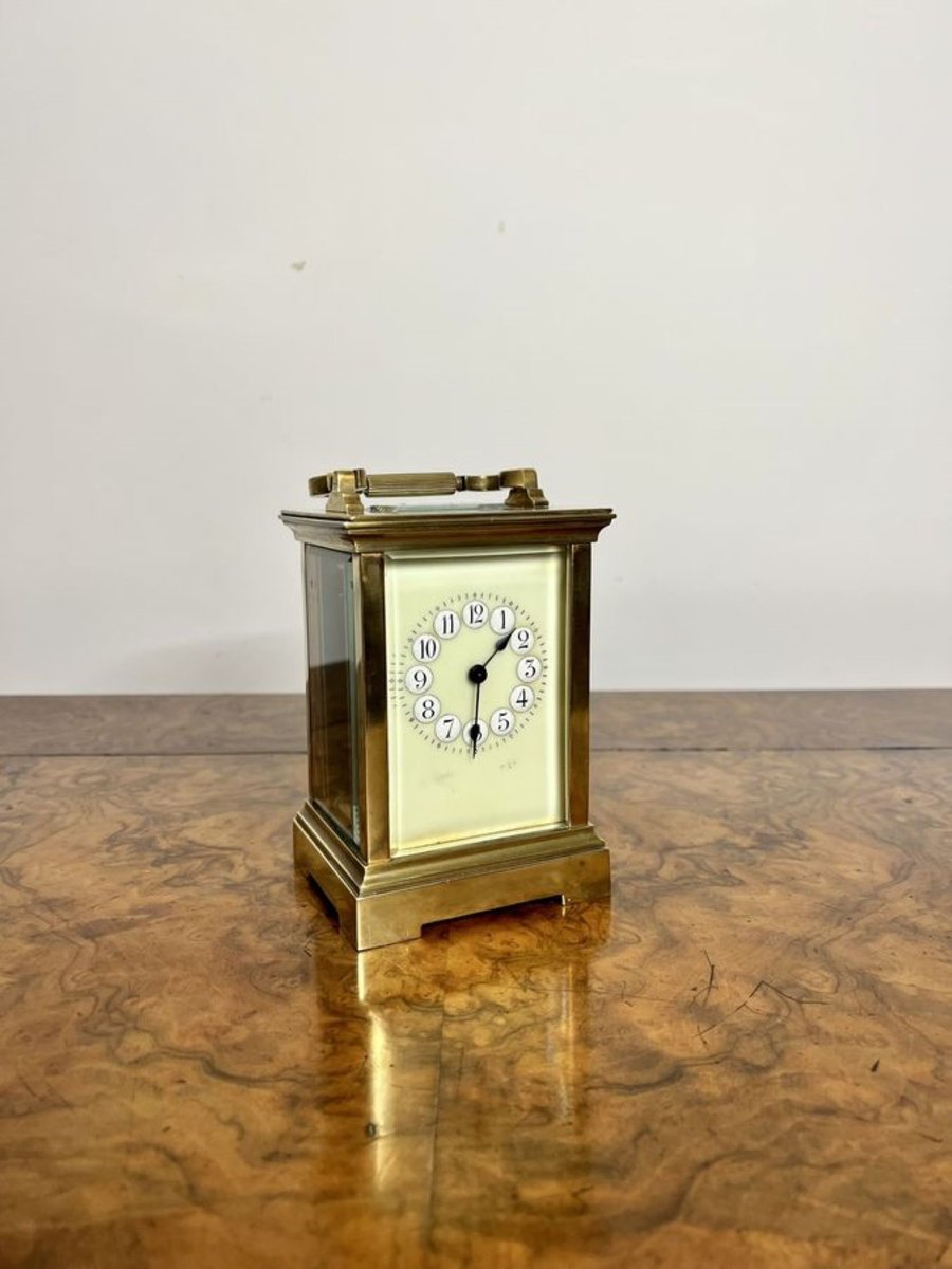 Large Antique French Brass Carriage Clock, 1890s for sale at Pamono