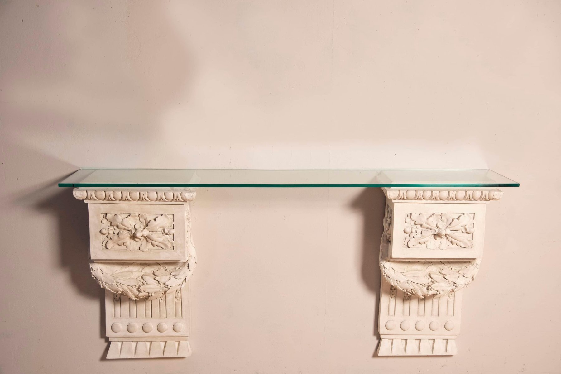 Louis Xvi Style White Plaster Friezes Console Table with Glass Top ...