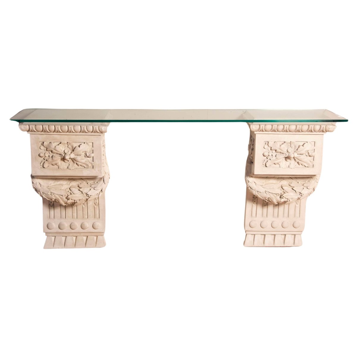 Louis Xvi Style White Plaster Friezes Console Table with Glass Top ...