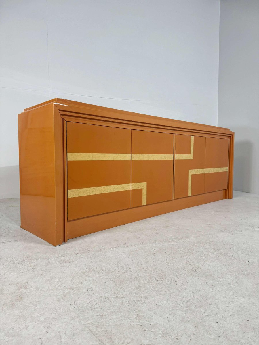 Italian Orange Lacquered Sideboard with Inlay, 1970s for sale at Pamono