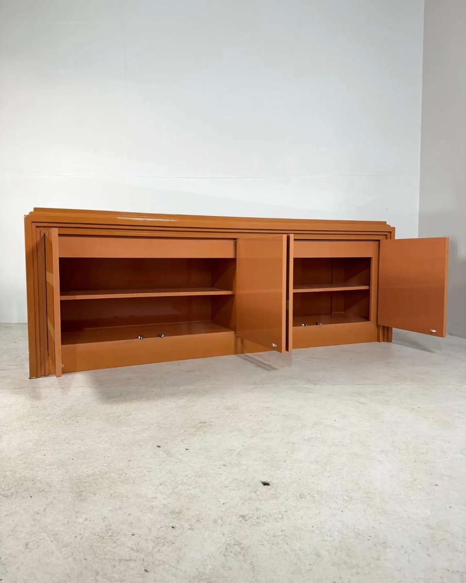 Italian Orange Lacquered Sideboard with Inlay, 1970s for sale at Pamono