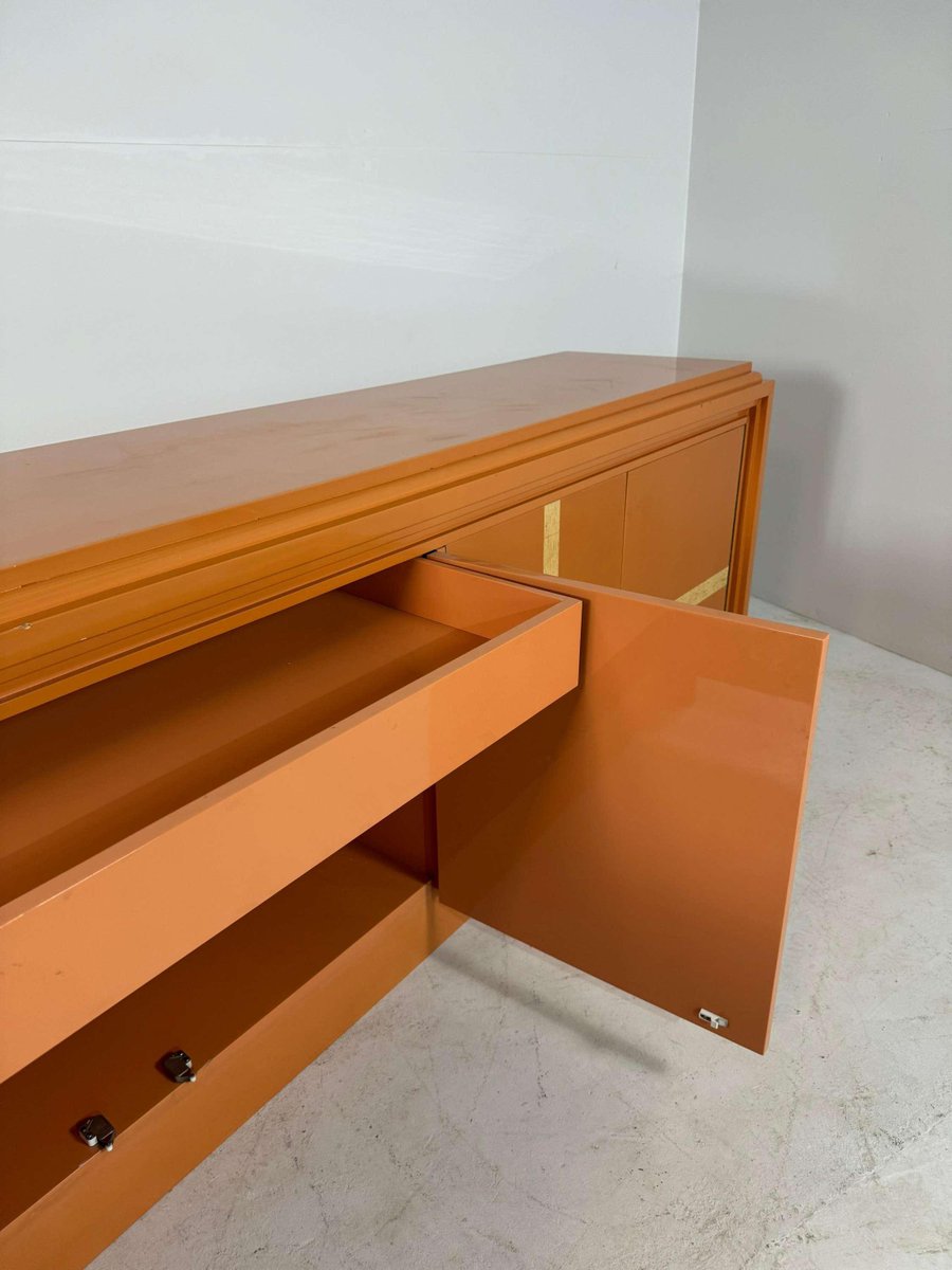 Italian Orange Lacquered Sideboard with Inlay, 1970s for sale at Pamono