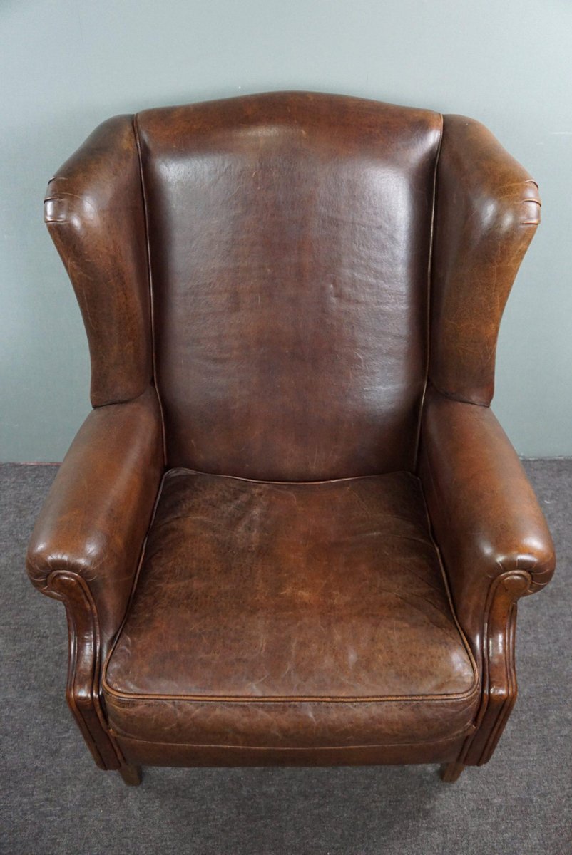 Brown Sheep Leather Ear Lounge Chair for sale at Pamono