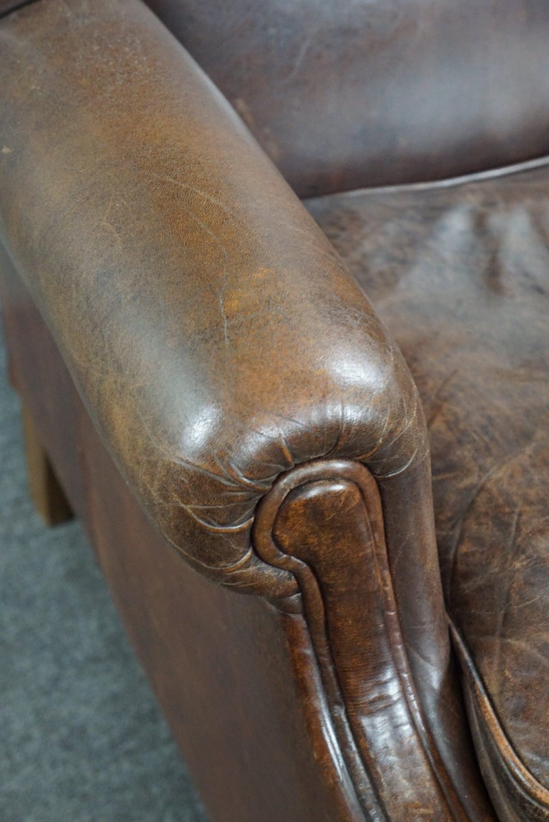 Brown Sheep Leather Ear Lounge Chair for sale at Pamono
