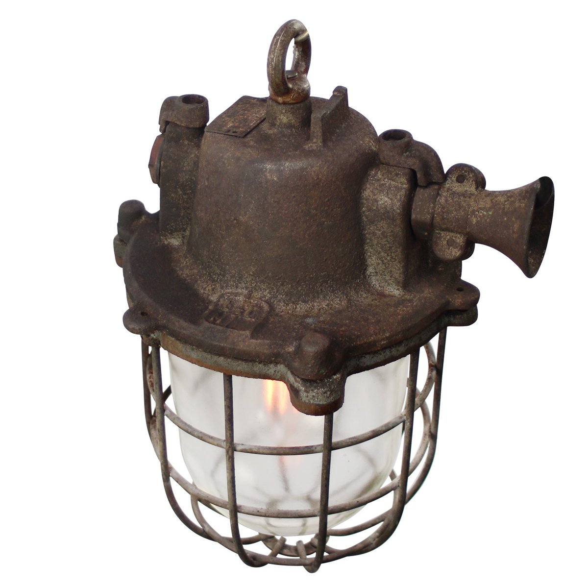 Vintage Industrial Rust Iron Clear Glass Pendant Lamp for sale at Pamono