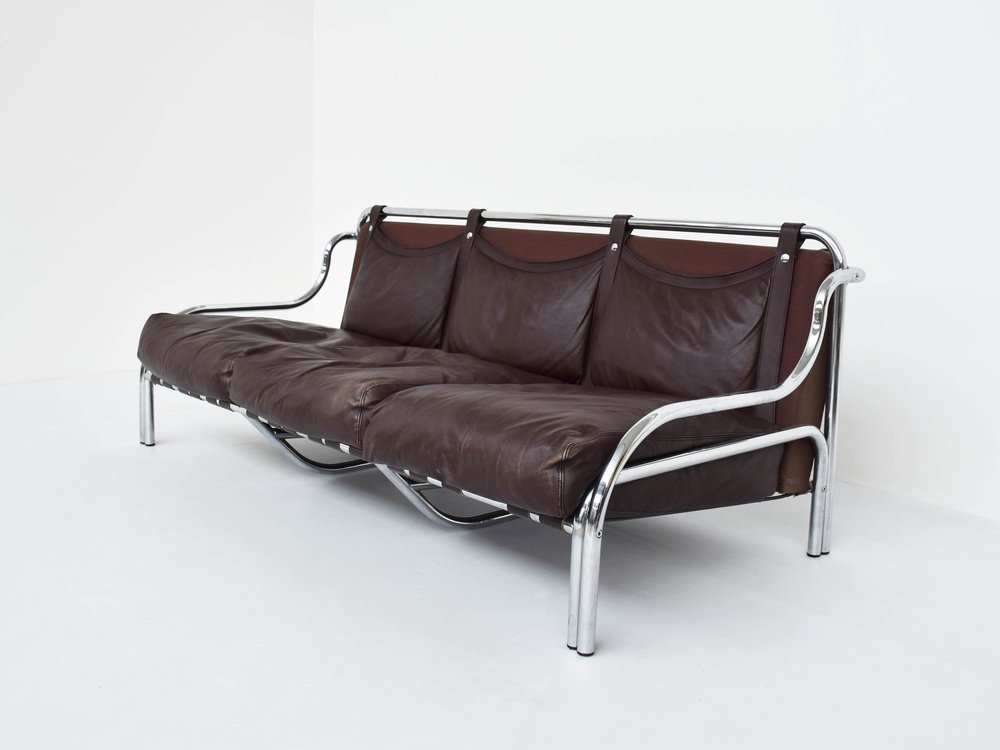 Leather Three-Seater Sofa Mod. String by Gae Aulenti for Poltronova ...