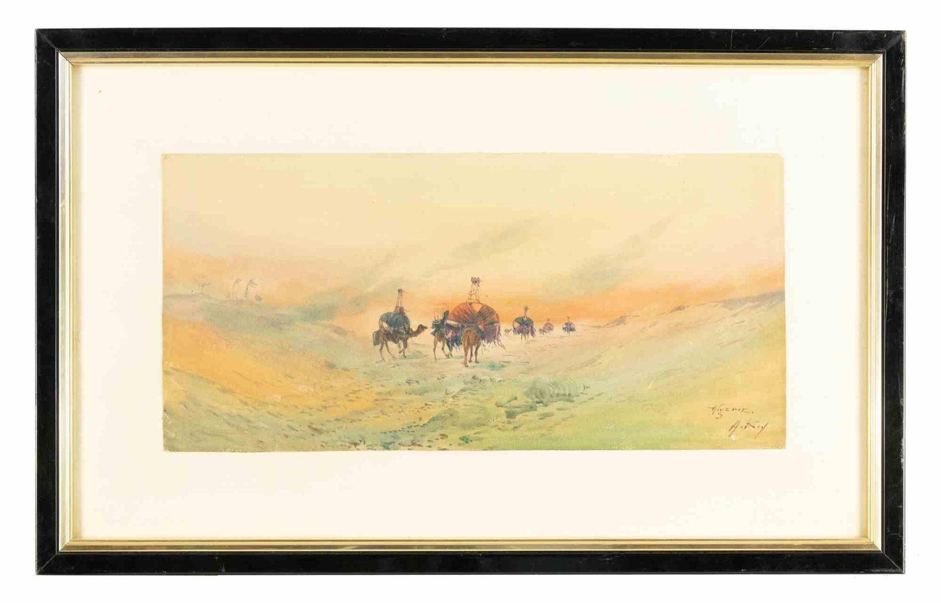 A. Roy, Arabic Desert, Drawing in Ink and Watercolor, Late 20th Century ...