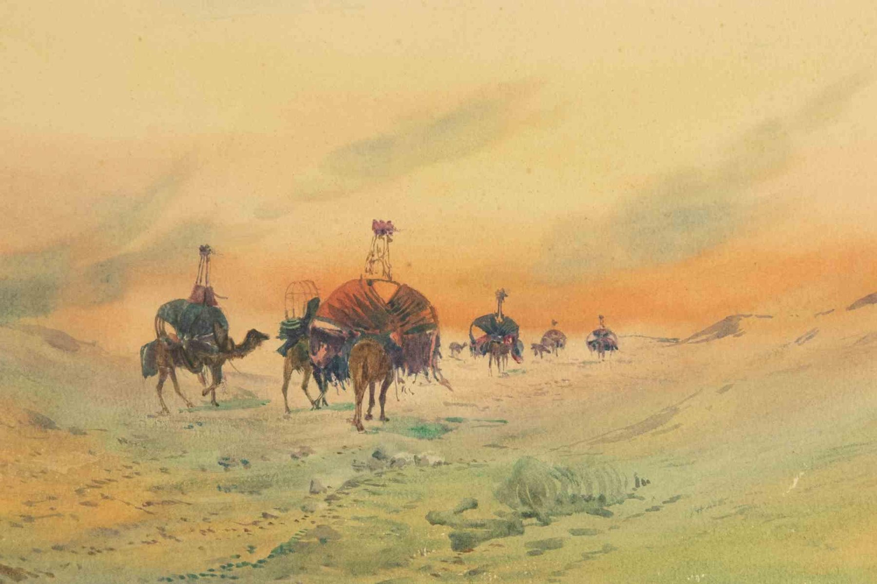 A. Roy, Arabic Desert, Drawing in Ink and Watercolor, Late 20th Century ...