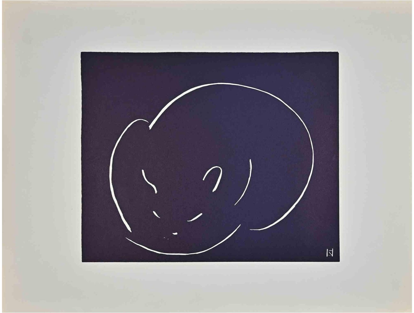 Simon Haret, gatto, xilografia, metà del XX secolo in vendita su Pamono