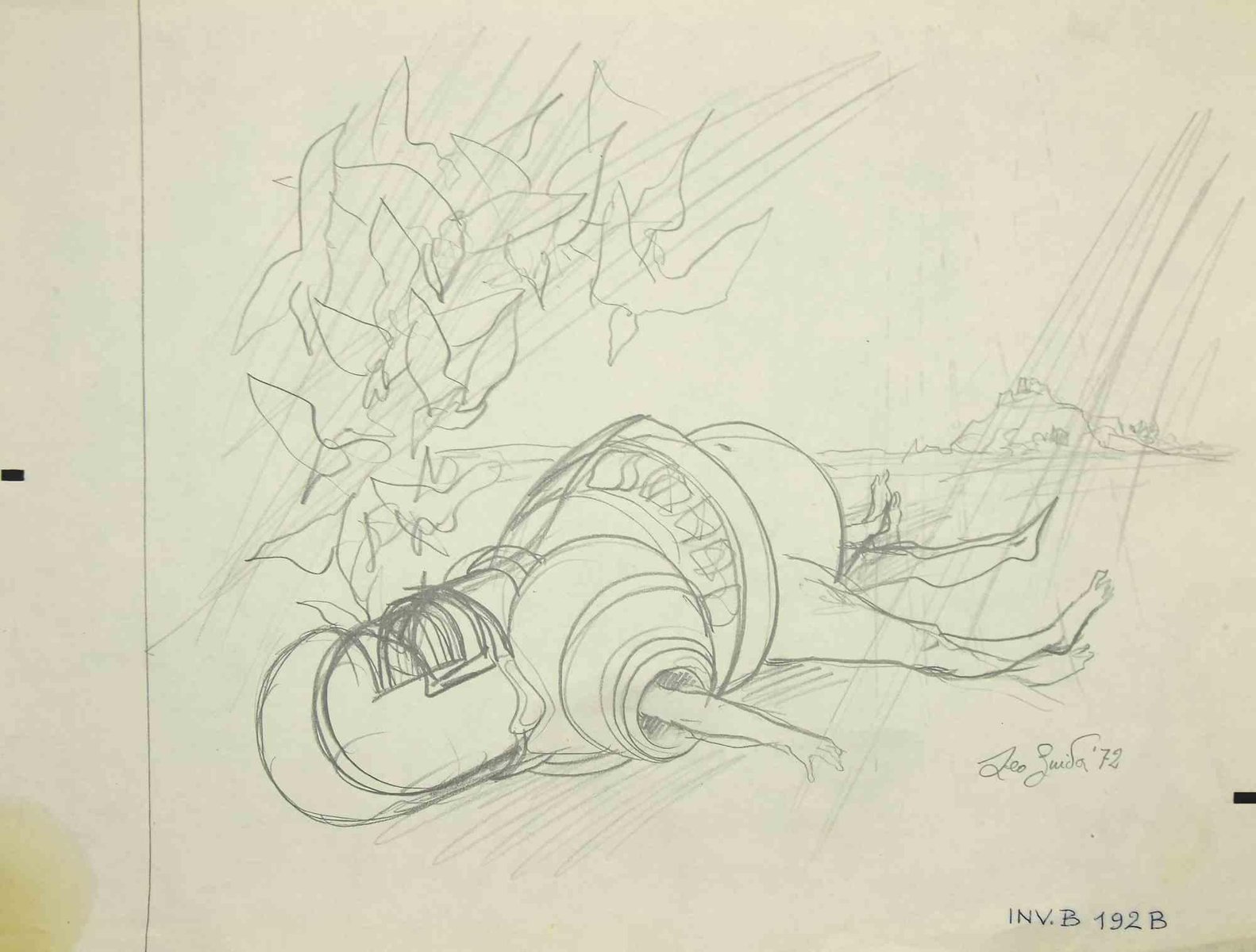 Leo Guida, Defeated Knight, Drawing in Pencil, 1972 for sale at Pamono