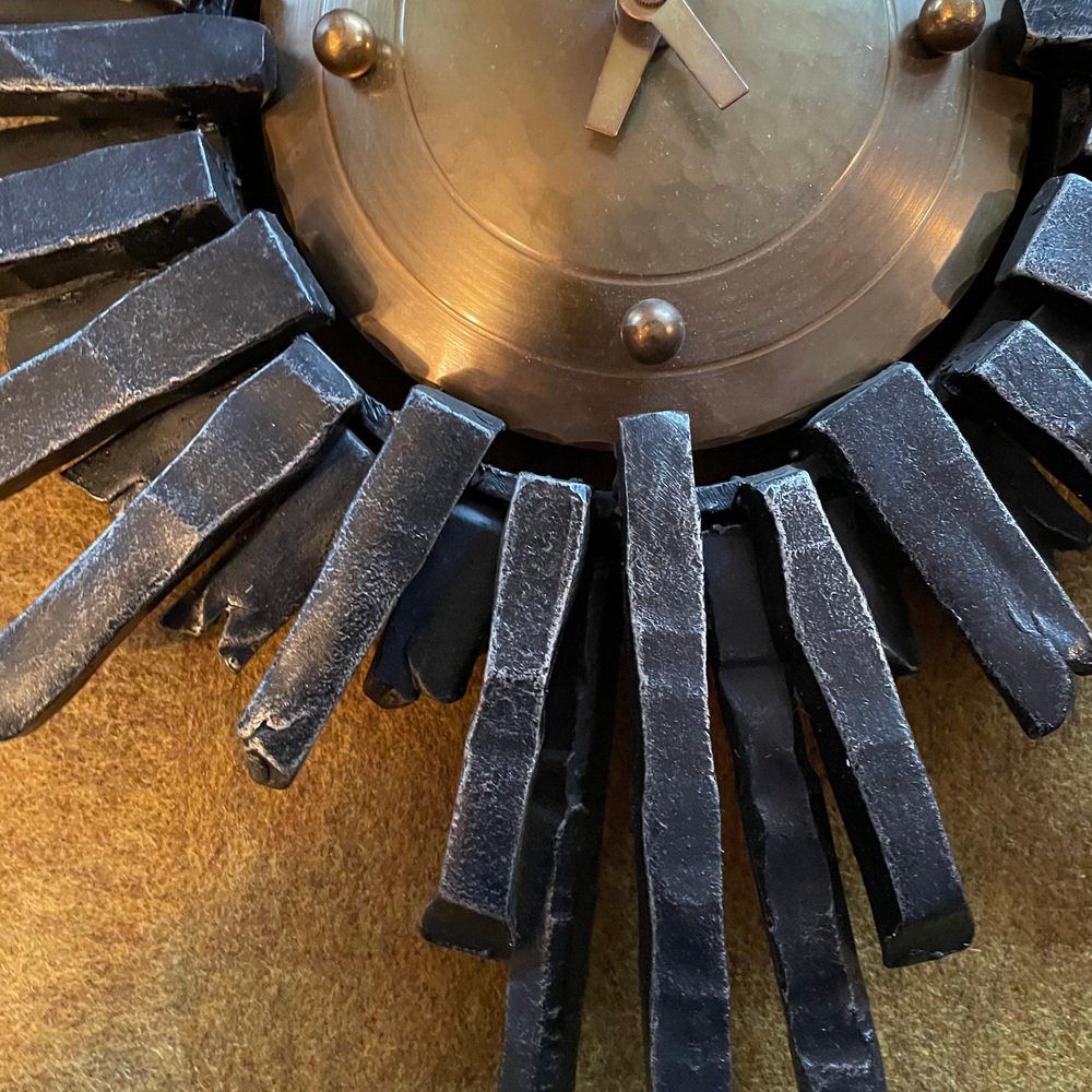 Brutalist Hollywood Regency Sunburst Metal Wall Clock, Germany, 1970s ...