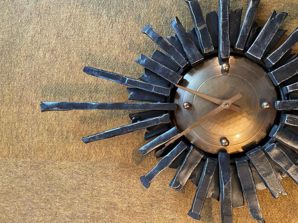 Brutalist Hollywood Regency Sunburst Metal Wall Clock, Germany, 1970s ...