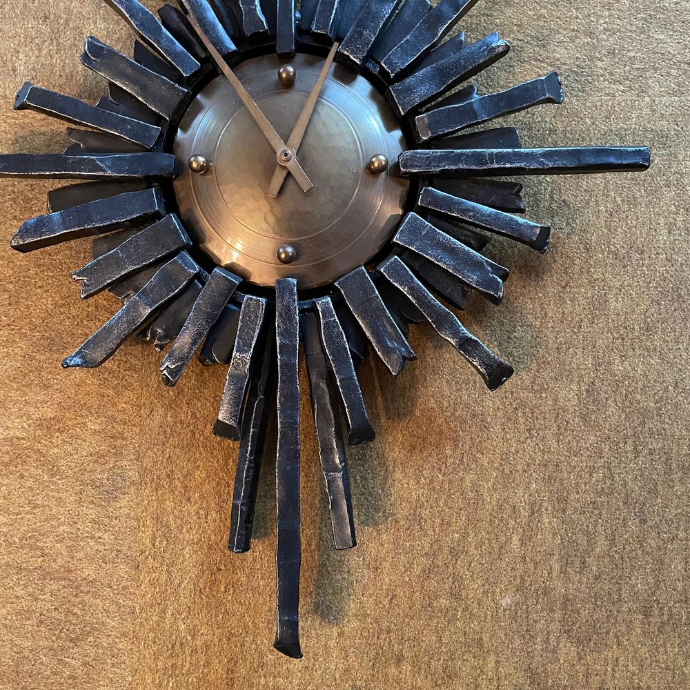 Brutalist Hollywood Regency Sunburst Metal Wall Clock, Germany, 1970s ...
