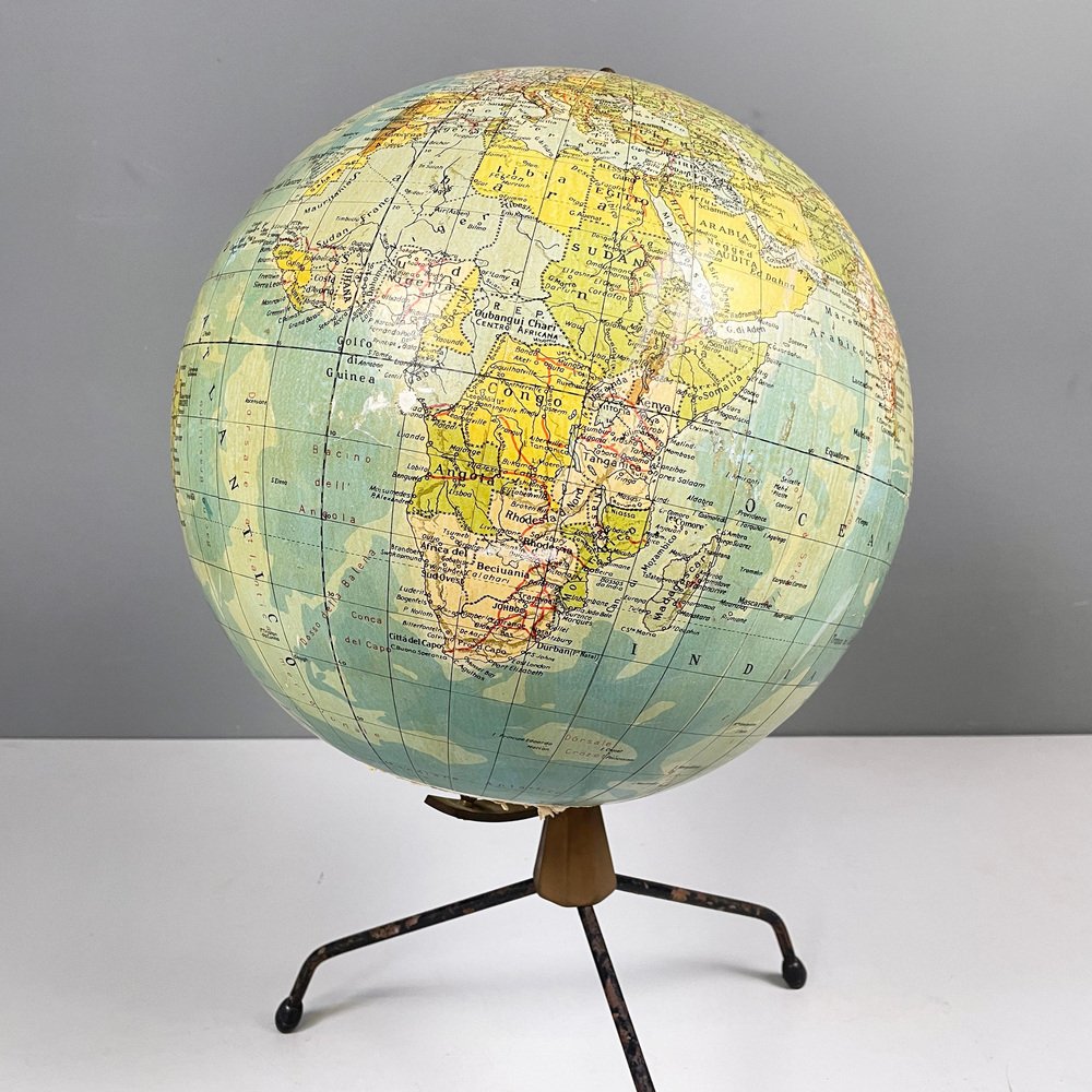 Italian Modern Metal Table Globe with Map of the World, 1960s for sale ...