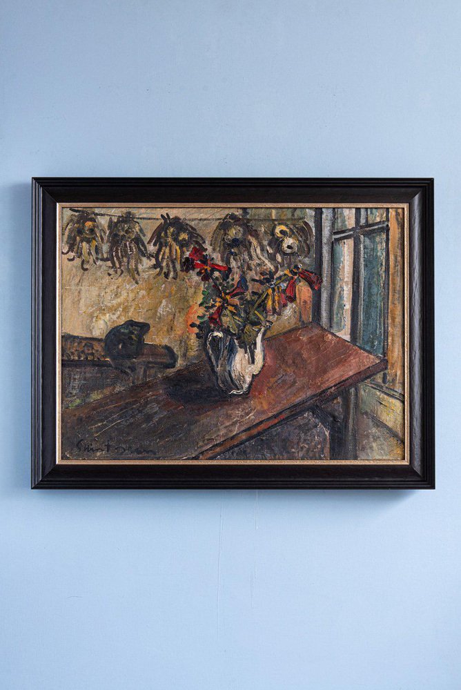 Marcel Saint-Jean, Kitchen Table with Flowers, Oil Painting on Canvas ...