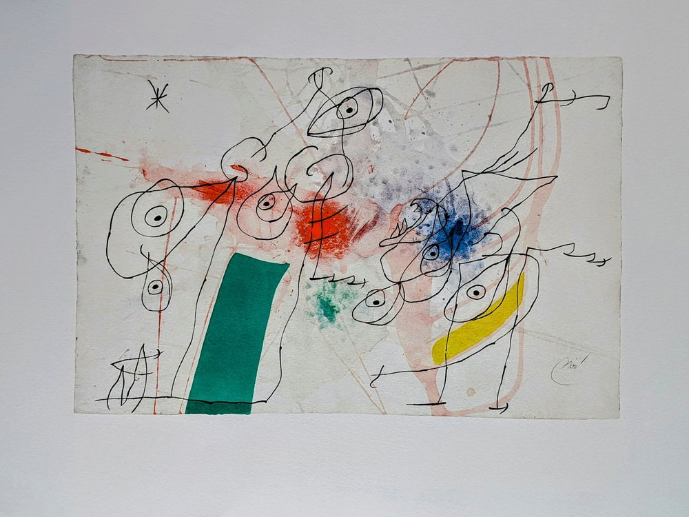 Joan Miro, Woman and Bird in The Night, Lithograph, 1975 for sale at Pamono