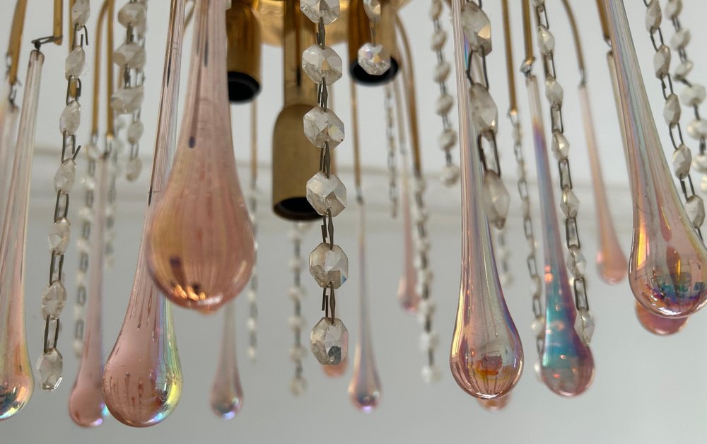 Vintage Pink Raindrops Murano Chandelier, 1980s for sale at Pamono