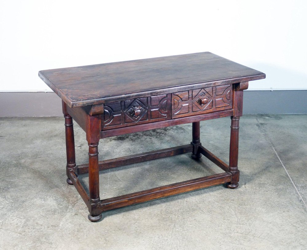 Writing Table with Two Drawers in Walnut, 1800s for sale at Pamono