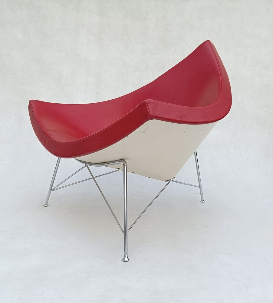 Mid-Century Coconut Lounge Chair in Dark Red Leather by George Nelson ...