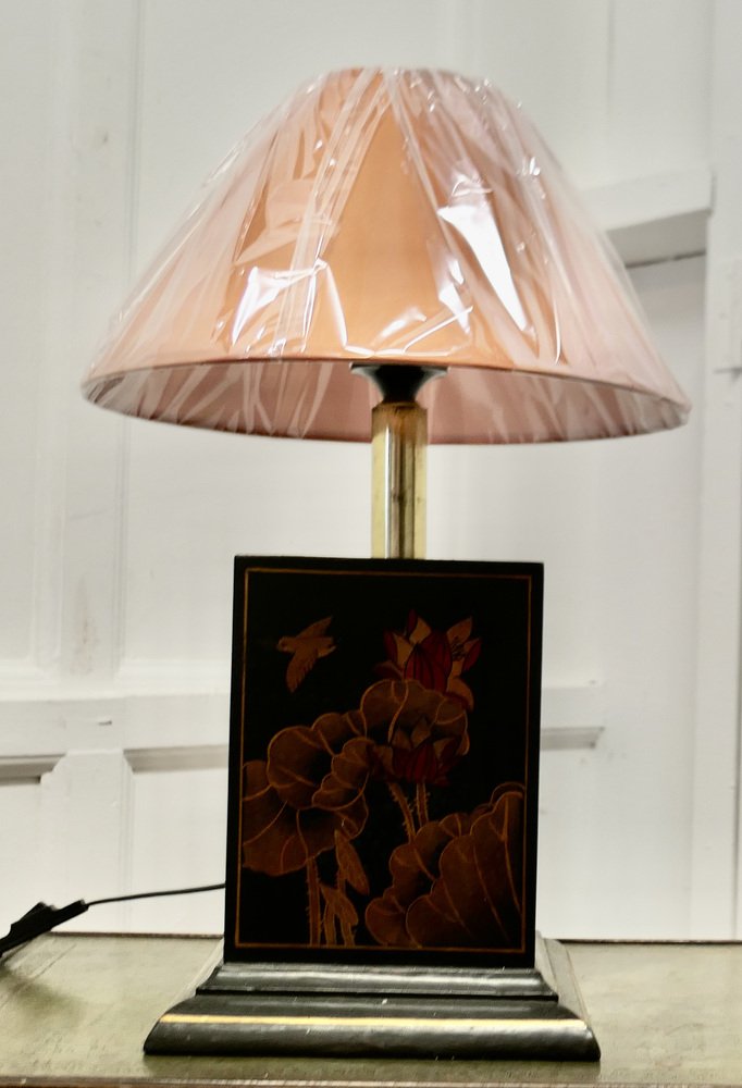Large Vintage Oriental Lacquer Cube Lamp, 1960s for sale at Pamono
