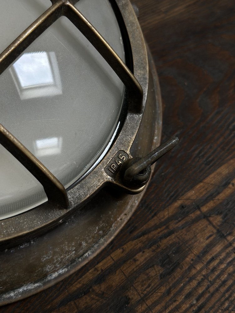 Vintage Industrial Military Maritime Bulkhead Wall Lights in Brass and ...
