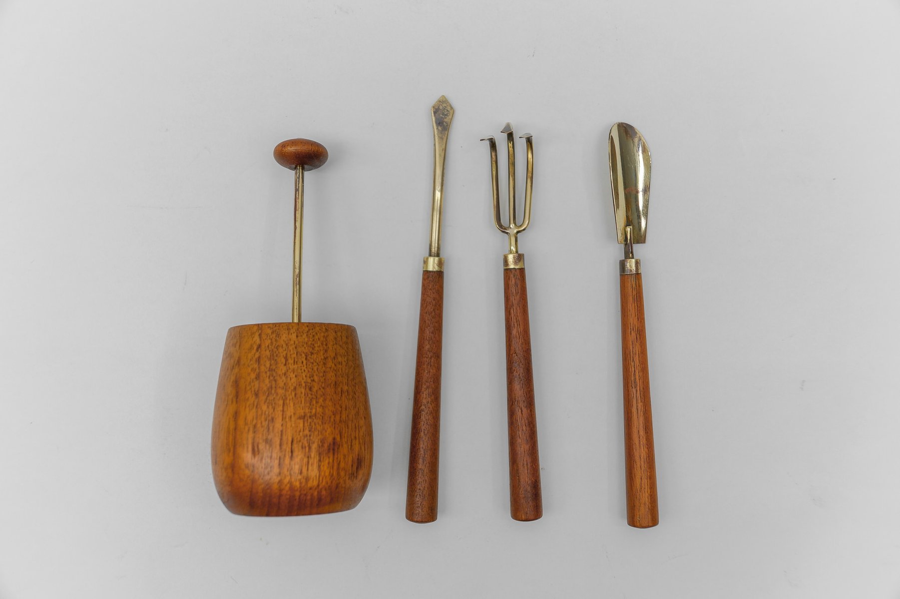 Swedish Cactus Tool Set in Teak and Brass, 1950s, Set of 4 for sale at ...
