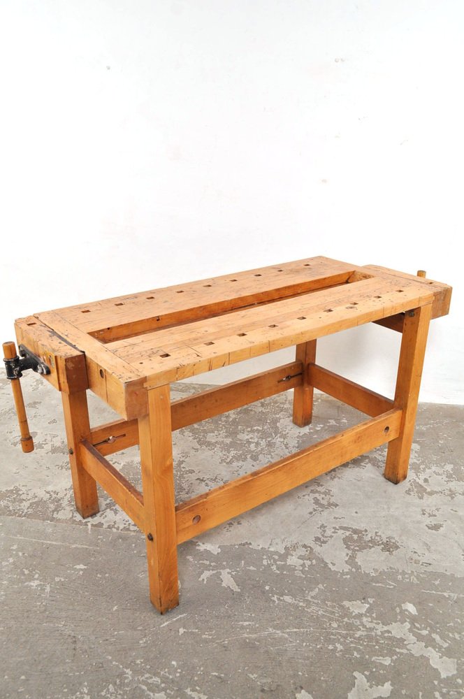 Vintage Beech Carpenters Workbench, 1960s for sale at Pamono