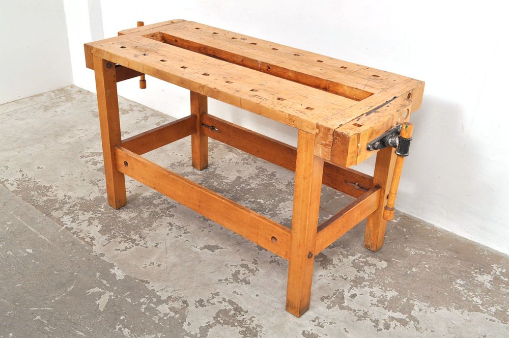 Vintage Beech Carpenters Workbench, 1960s for sale at Pamono