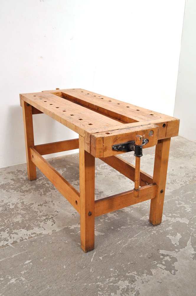 Vintage Beech Carpenters Workbench, 1960s for sale at Pamono