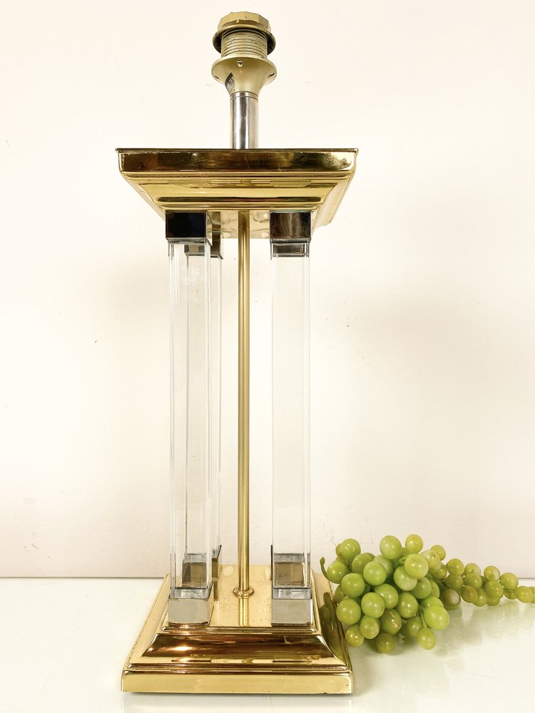 Vintage Brass and Glass Column Table Lamp, 1970s for sale at Pamono