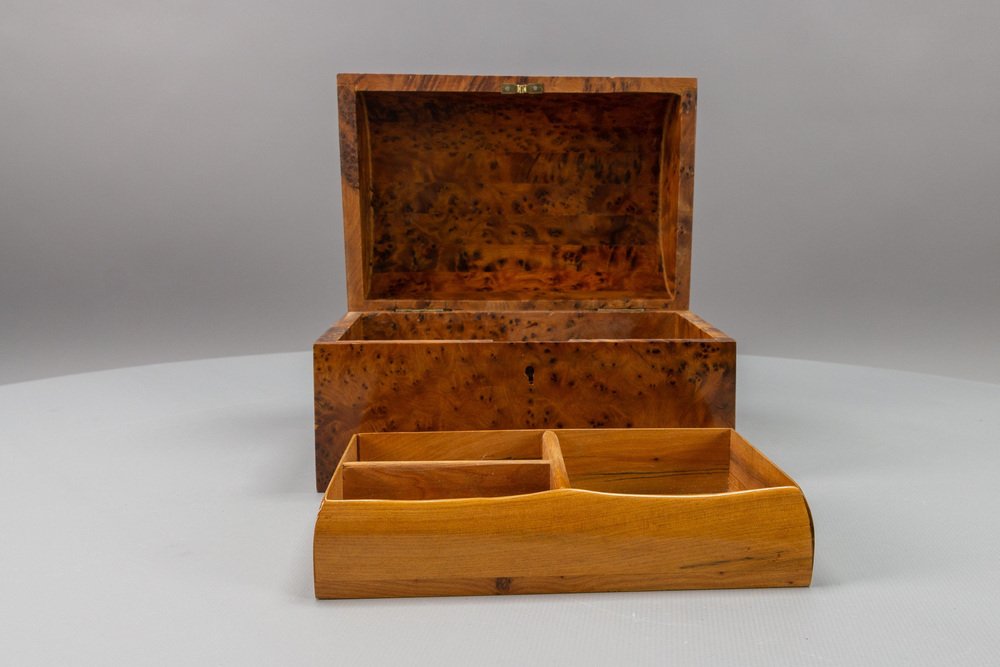 Art Deco Style Burl Wood Dome Top Jewelry Box, 1950s for sale at Pamono
