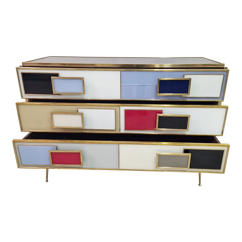 Commode with 3 Glass Drawers, 1990s for sale at Pamono