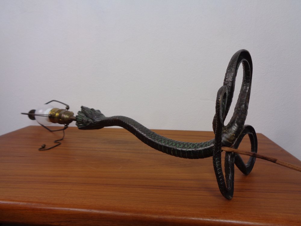 Art Deco Snake Bonze Table Lamp, France, 1920s for sale at Pamono