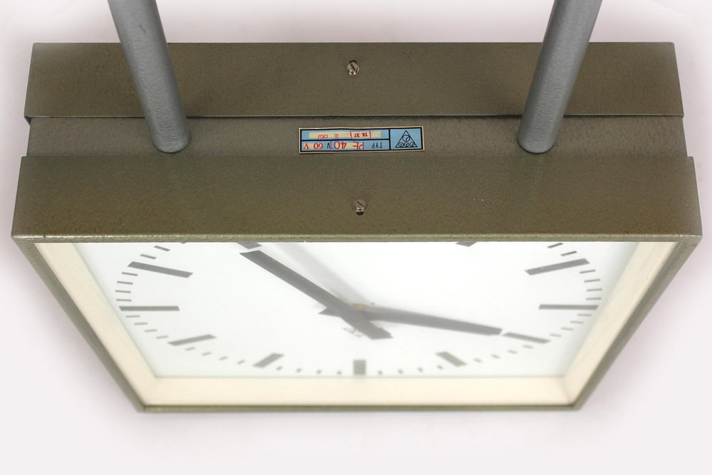 Large Double-Sided Railway Clock from Pragotron, 1980s for sale at Pamono