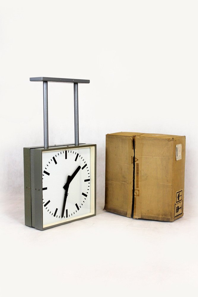 Large Double-Sided Railway Clock from Pragotron, 1980s for sale at Pamono