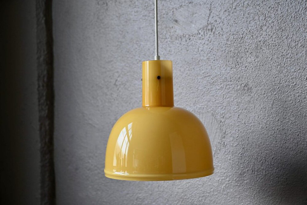 Scandinavian Yellow Glass and Brass Ceiling Light for sale at Pamono