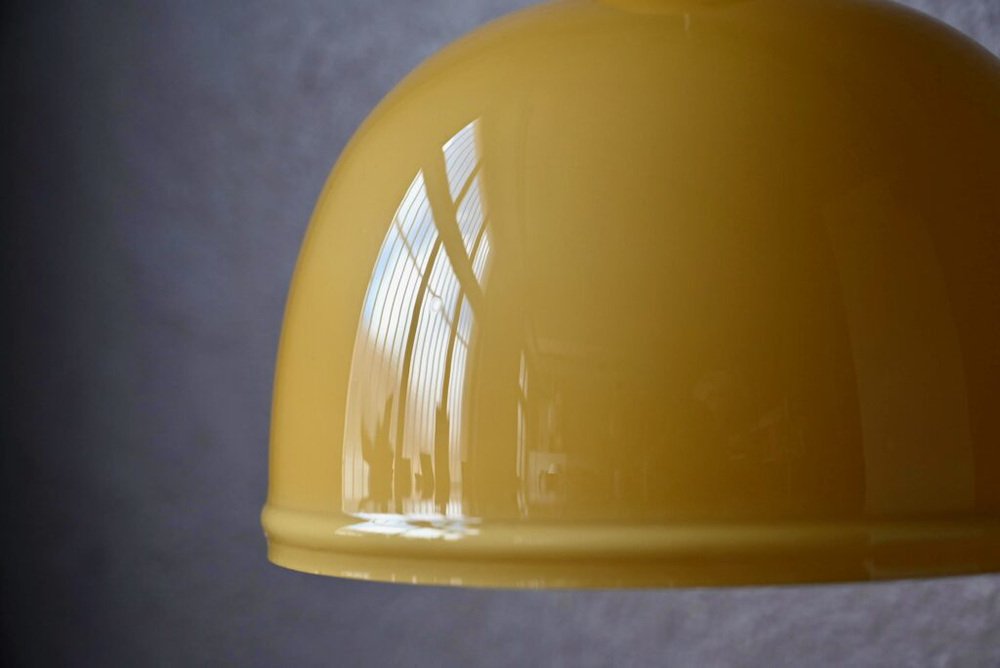 Scandinavian Yellow Glass and Brass Ceiling Light for sale at Pamono