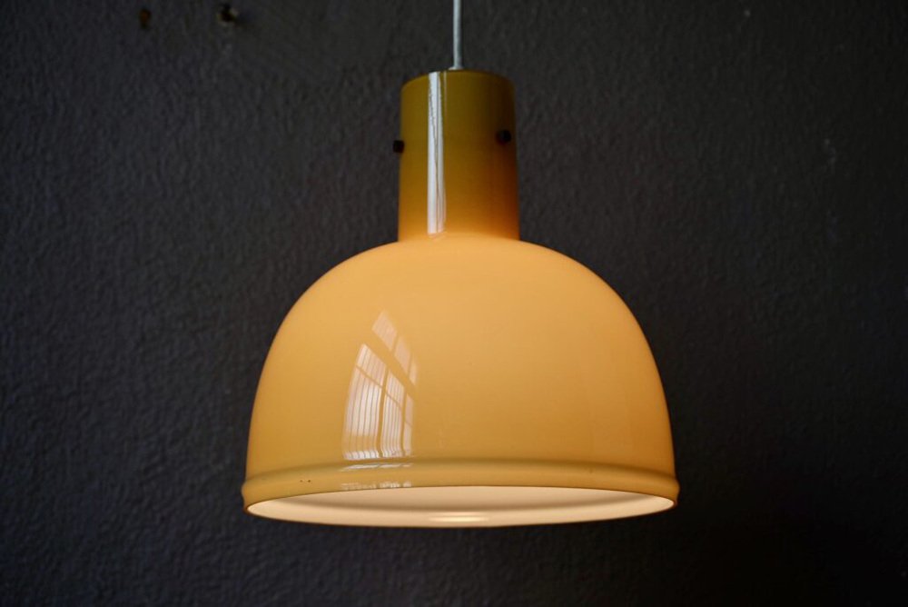 Scandinavian Yellow Glass and Brass Ceiling Light for sale at Pamono