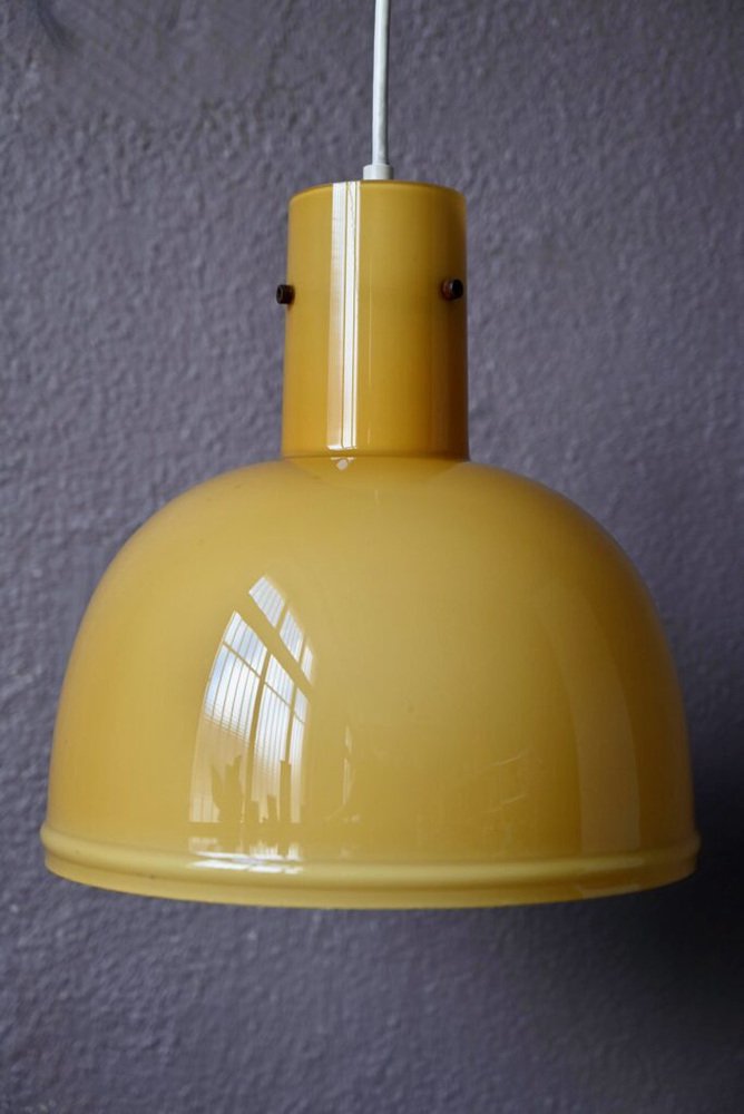 Scandinavian Yellow Glass and Brass Ceiling Light for sale at Pamono