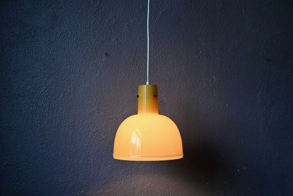 Scandinavian Yellow Glass and Brass Ceiling Light for sale at Pamono