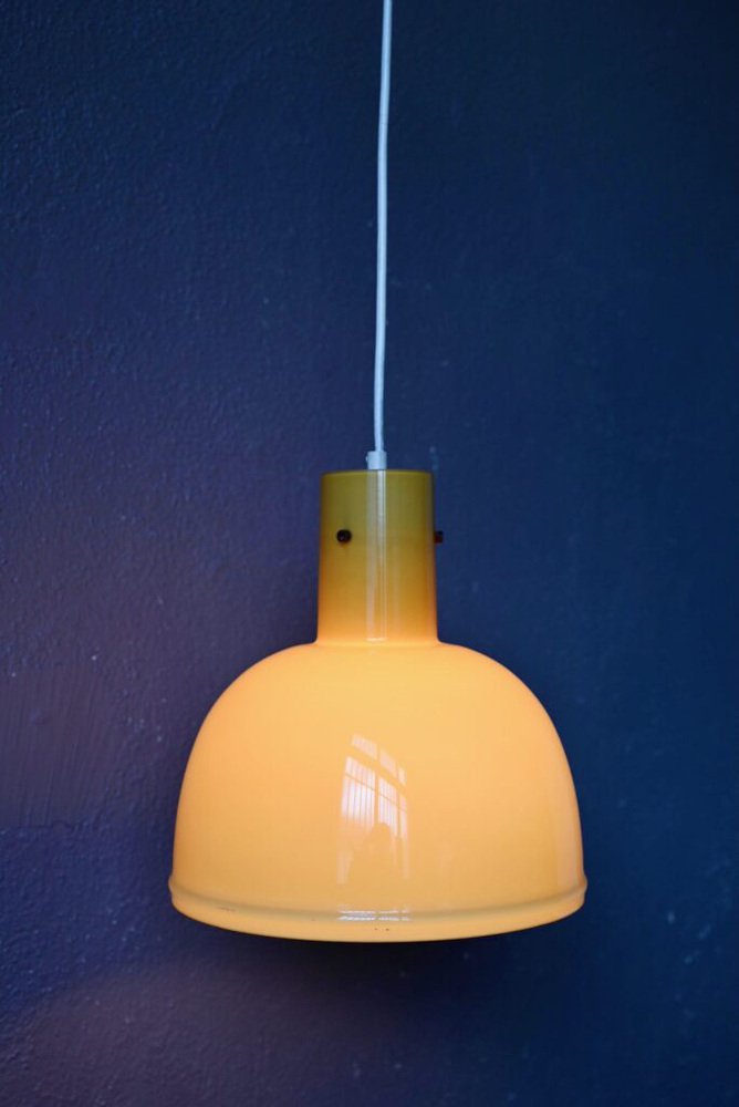 Scandinavian Yellow Glass and Brass Ceiling Light for sale at Pamono