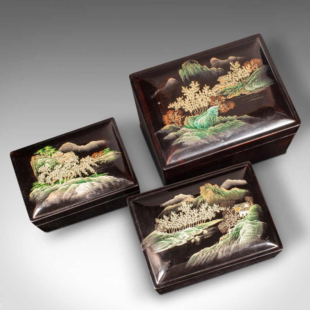 Japanese Art Deco Lacquered Nesting Storage Boxes, 1940s, Set of 3 for ...
