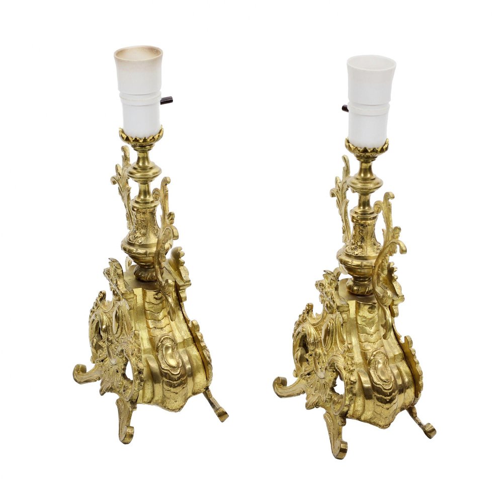 Gilded Bronze Table Lamps, 1890s, Set of 2 for sale at Pamono