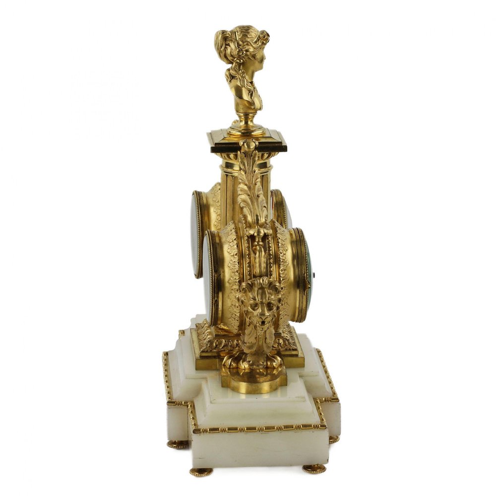 Tabletop Clock, Thermometer and Barometer in White Marble and Gilded ...