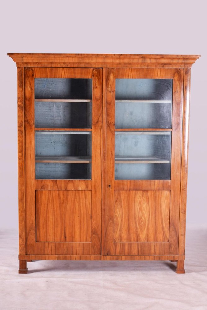 German Biedermeier Walnut Double Door Bookcase, 1830s for sale at Pamono