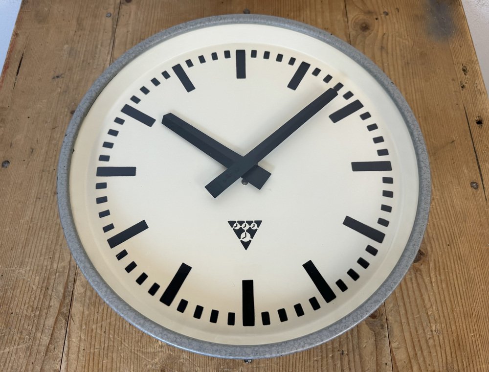 Industrial Grey Factory Wall Clock from Pragotron, 1960s for sale at Pamono