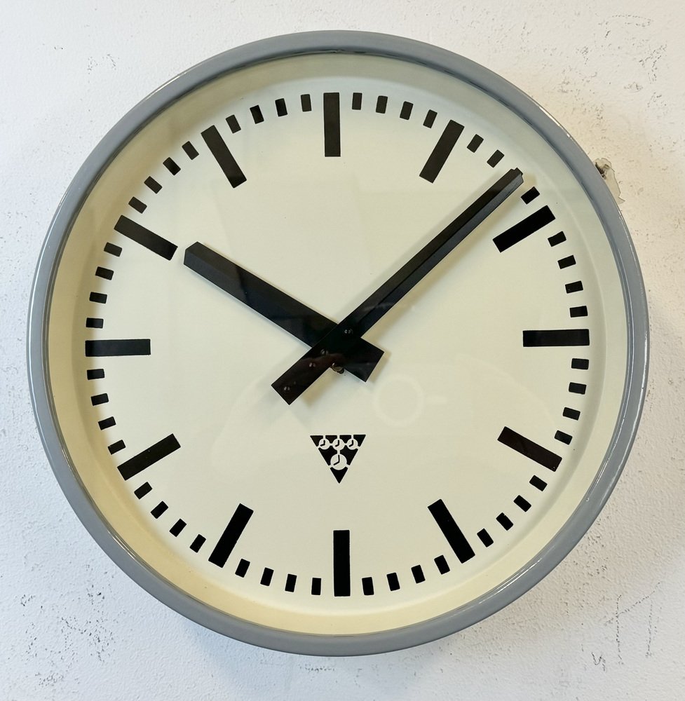 Industrial Light Grey Factory Wall Clock from Pragotron, 1960s for sale ...