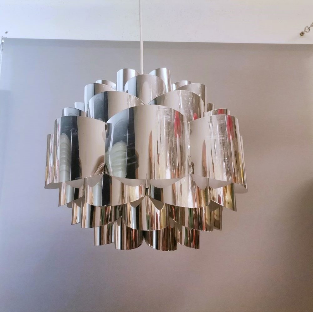 Danish Modern Chromed Silver Diamond Hanging Lamp attributed to Morten ...
