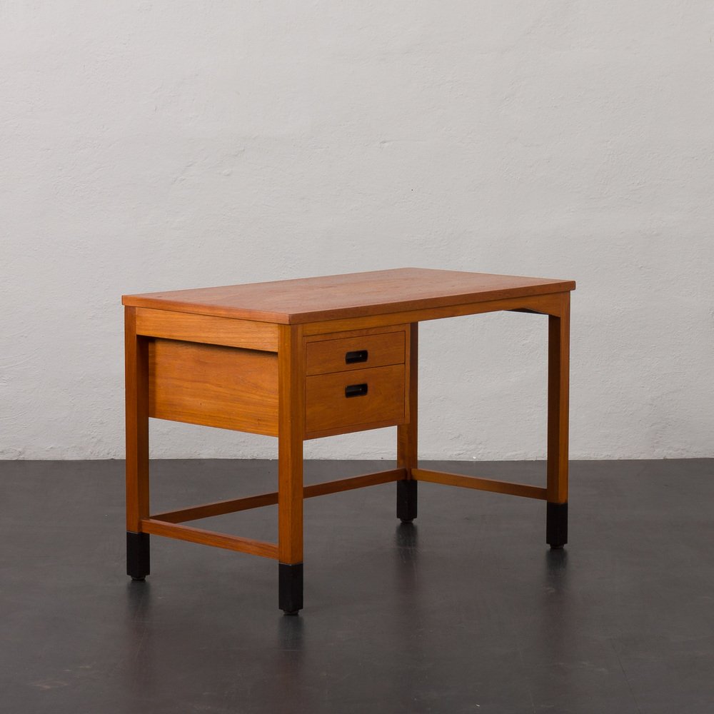 Small Danish Teak Desk with Black Handles and Feet by Nipu Mobler ...