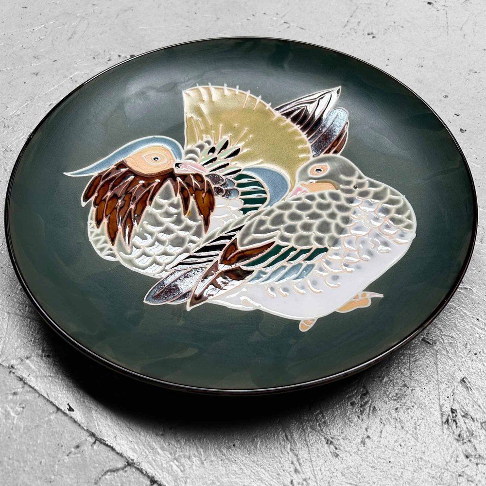 Mid-Century Ceramic Lovebirds Plate, Japan, 1970s for sale at Pamono